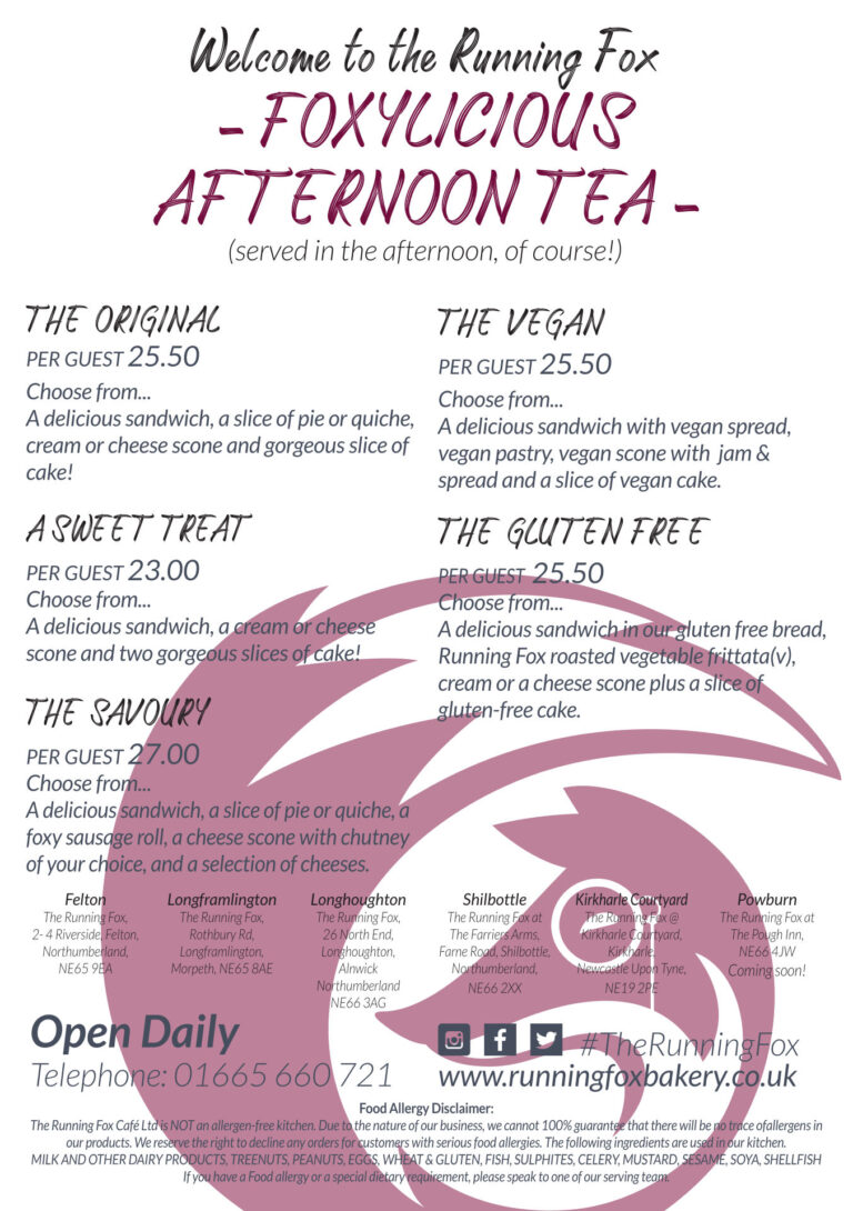 Menus - The Running Fox