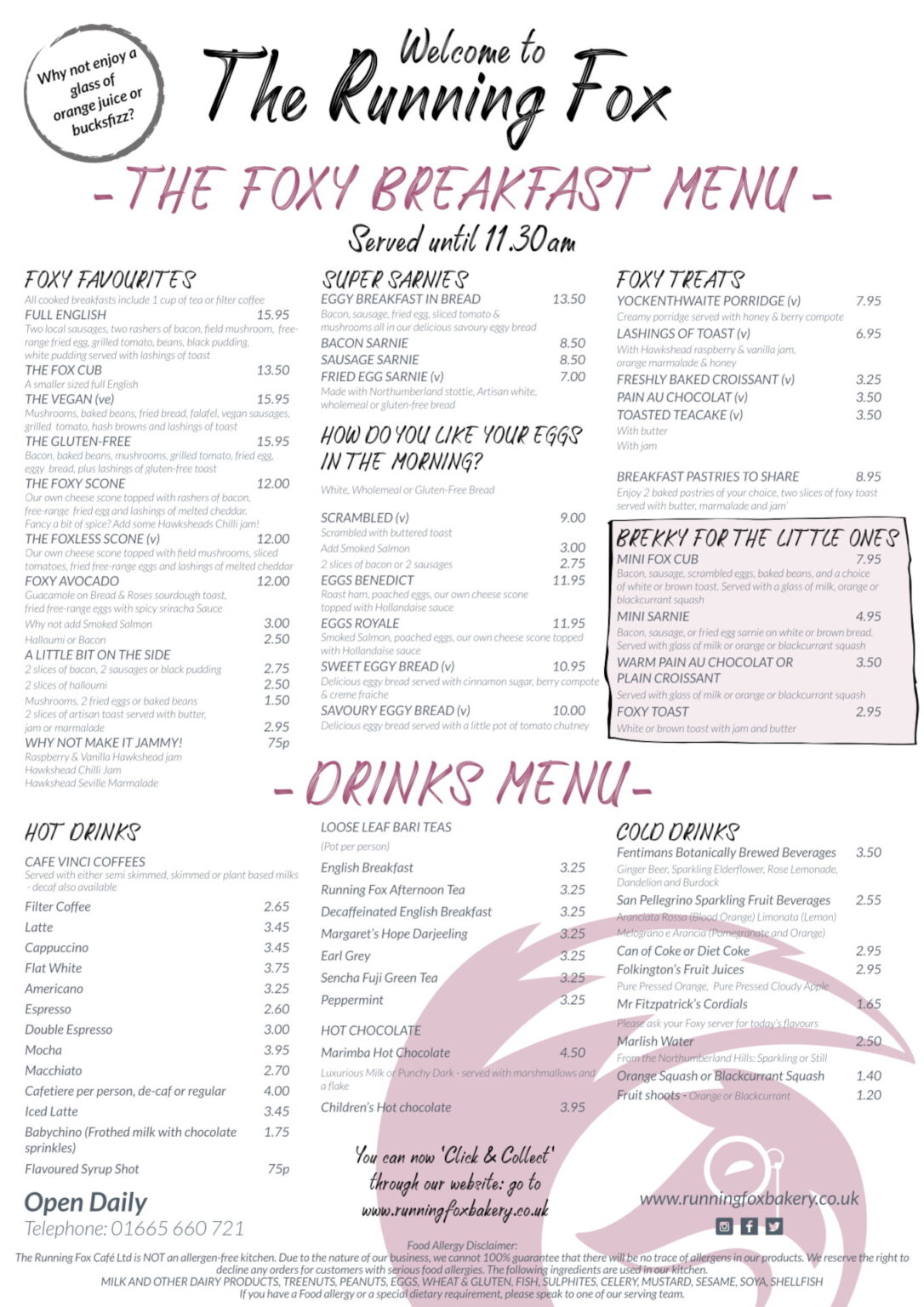 Menus - The Running Fox