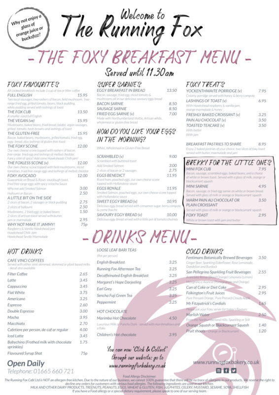 Menus - The Running Fox