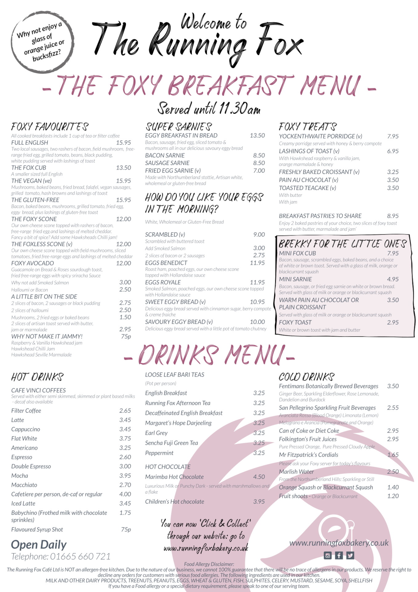 Menus - The Running Fox
